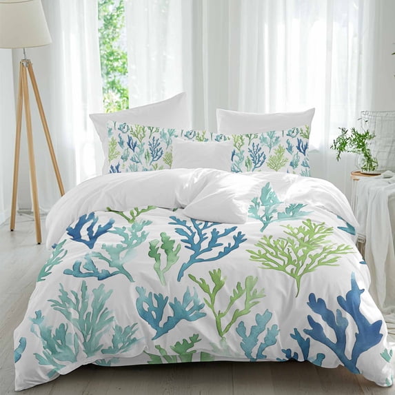 4 Piece Duvet Cover Set Twin, Summer Watercolor Marine Coral Soft ...