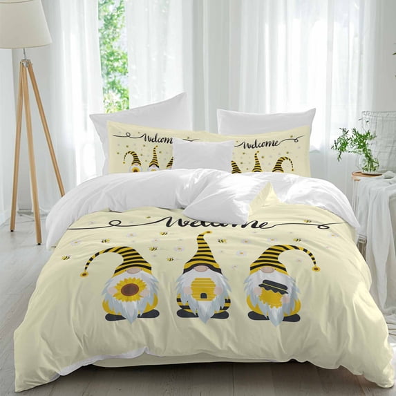 4 Piece Duvet Cover Set Twin, Sunflower Floral Bee Gnomes Soft ...