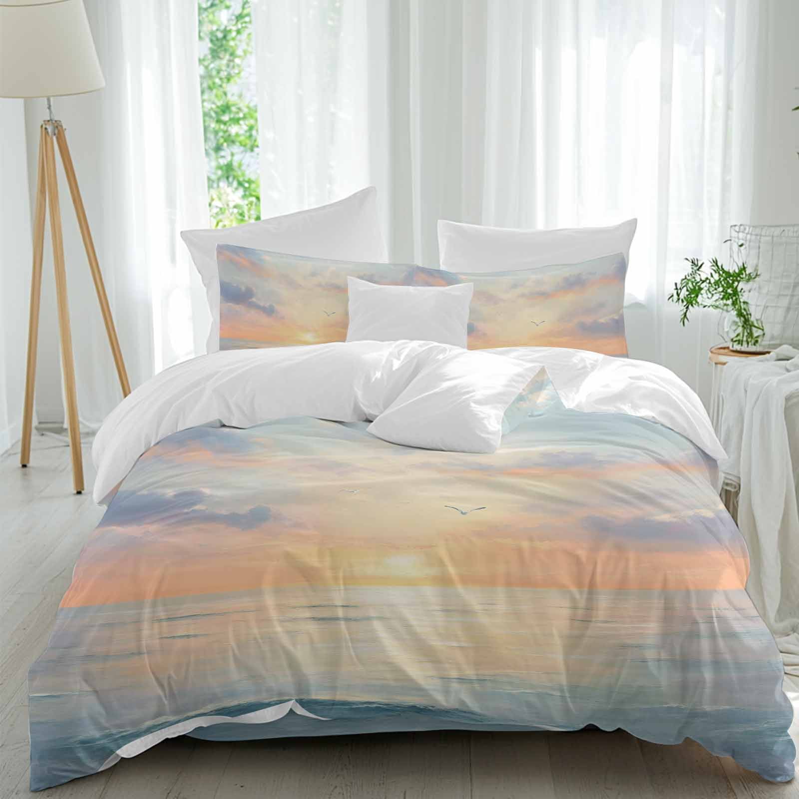 4 Piece Duvet Cover Set Twin, Sunset Sky Sea Bird Soft Breathable ...