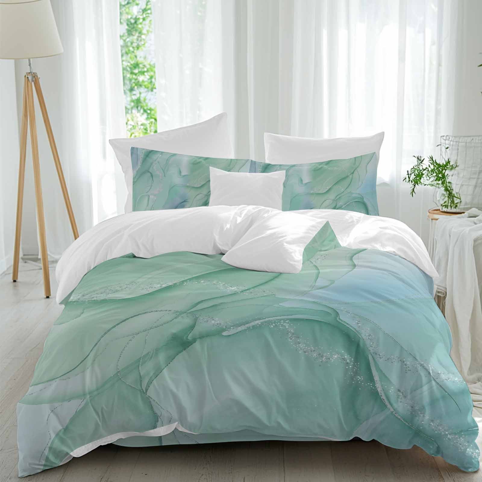 4 Piece Duvet Cover Set Twin, Teal Abstract Marble Texture Soft ...