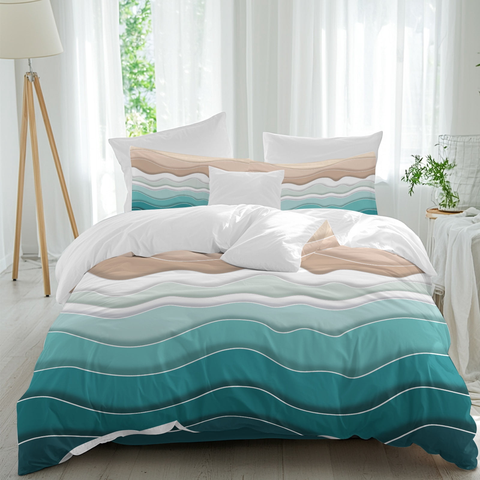 4 Piece Duvet Cover Set Twin, Teal Gradient Water Ripple Abstract ...