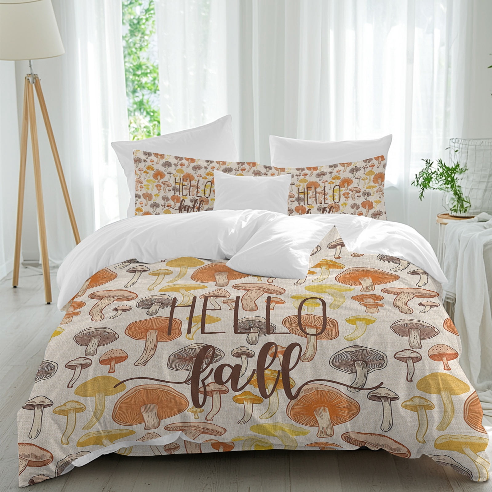 4 Piece Duvet Cover Set Twin, Thanksgiving Natural Fall Mushroom Plant ...