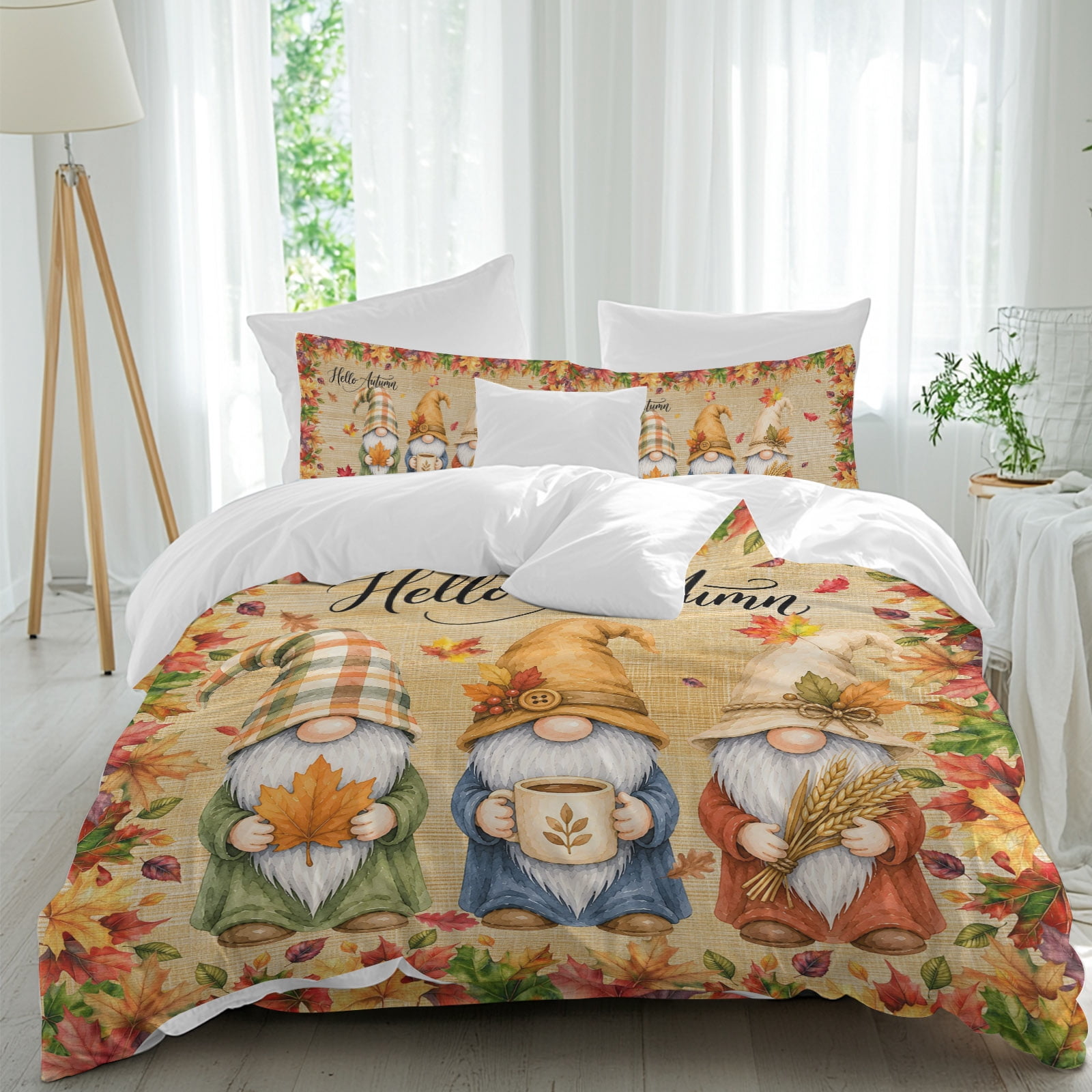 4 Piece Duvet Cover Set Twin, Thanksgiving Pumpkin Gnome Soft ...