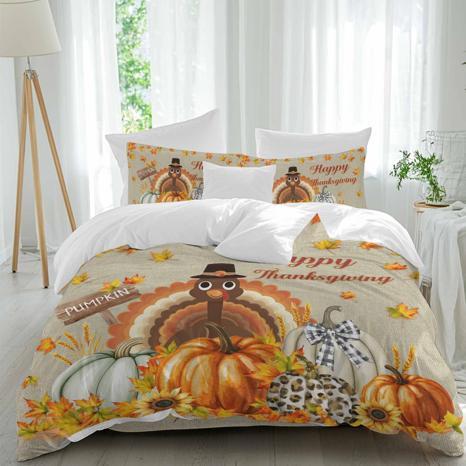 4 Piece Duvet Cover Set Twin, Thanksgiving Turkey Fall Pumpkin Soft ...
