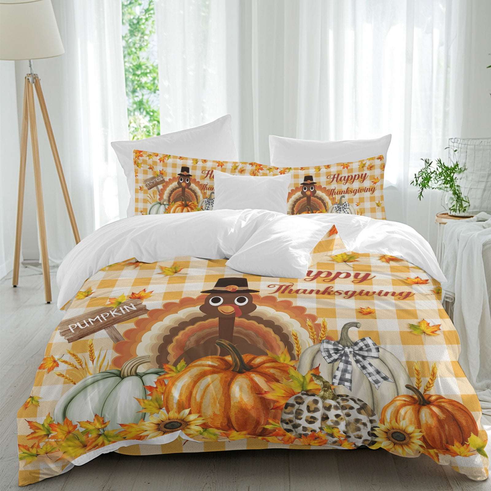 4 Piece Duvet Cover Set Twin, Thanksgiving Turkey Fall Pumpkin Soft ...