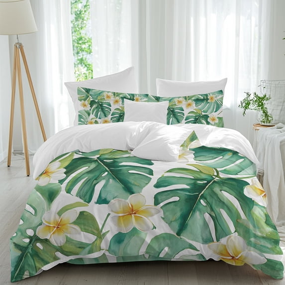 4 Piece Duvet Cover Set Twin, Tropical Botanical Monstera Soft ...