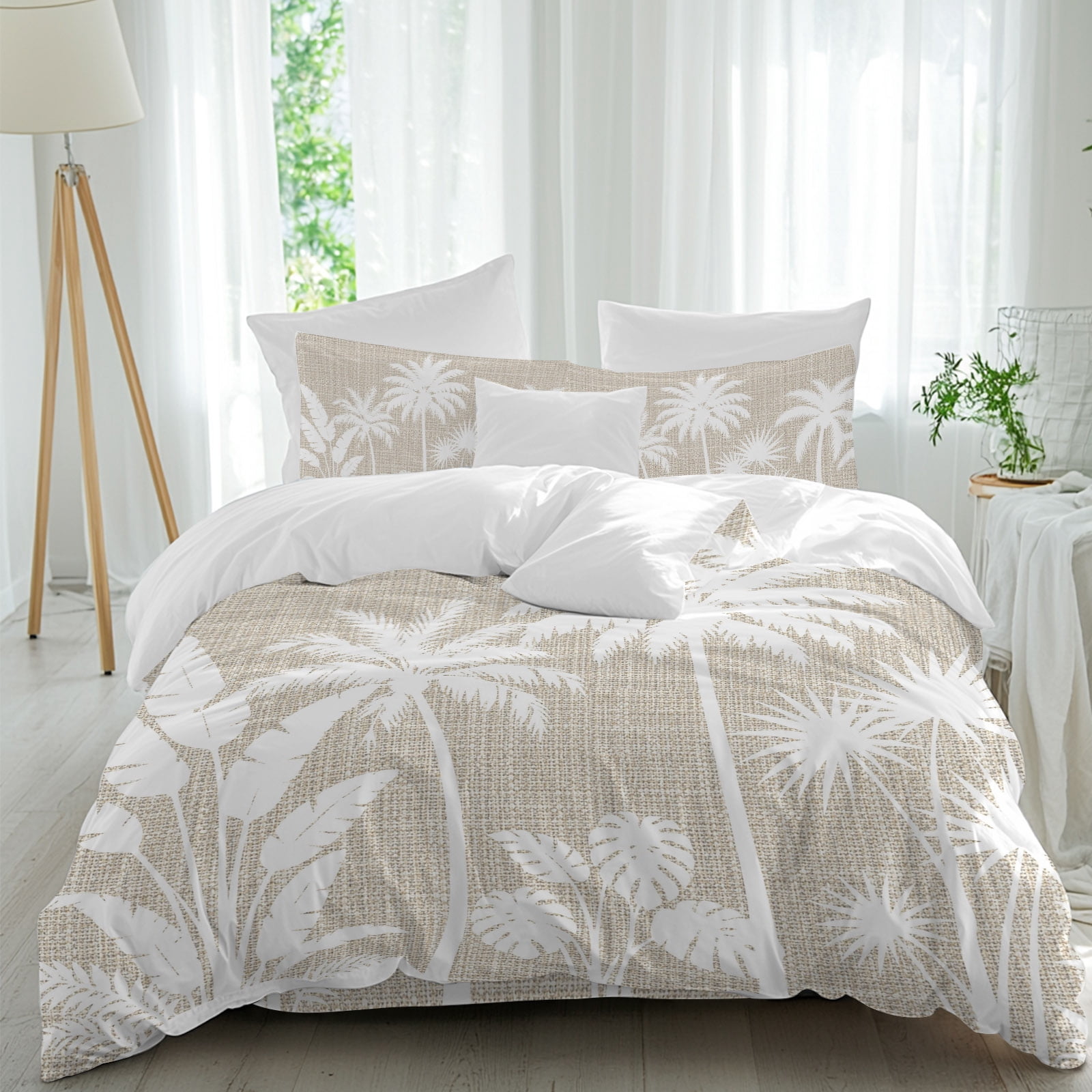 4 Piece Duvet Cover Set Twin, Tropical Monstera Leaf Palm Tree Soft ...
