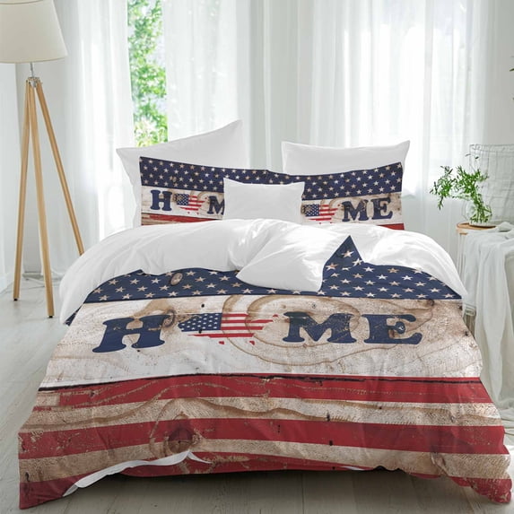 4 Piece Duvet Cover Set Twin, USA Flag Home Soft Breathable Bedding Set ...
