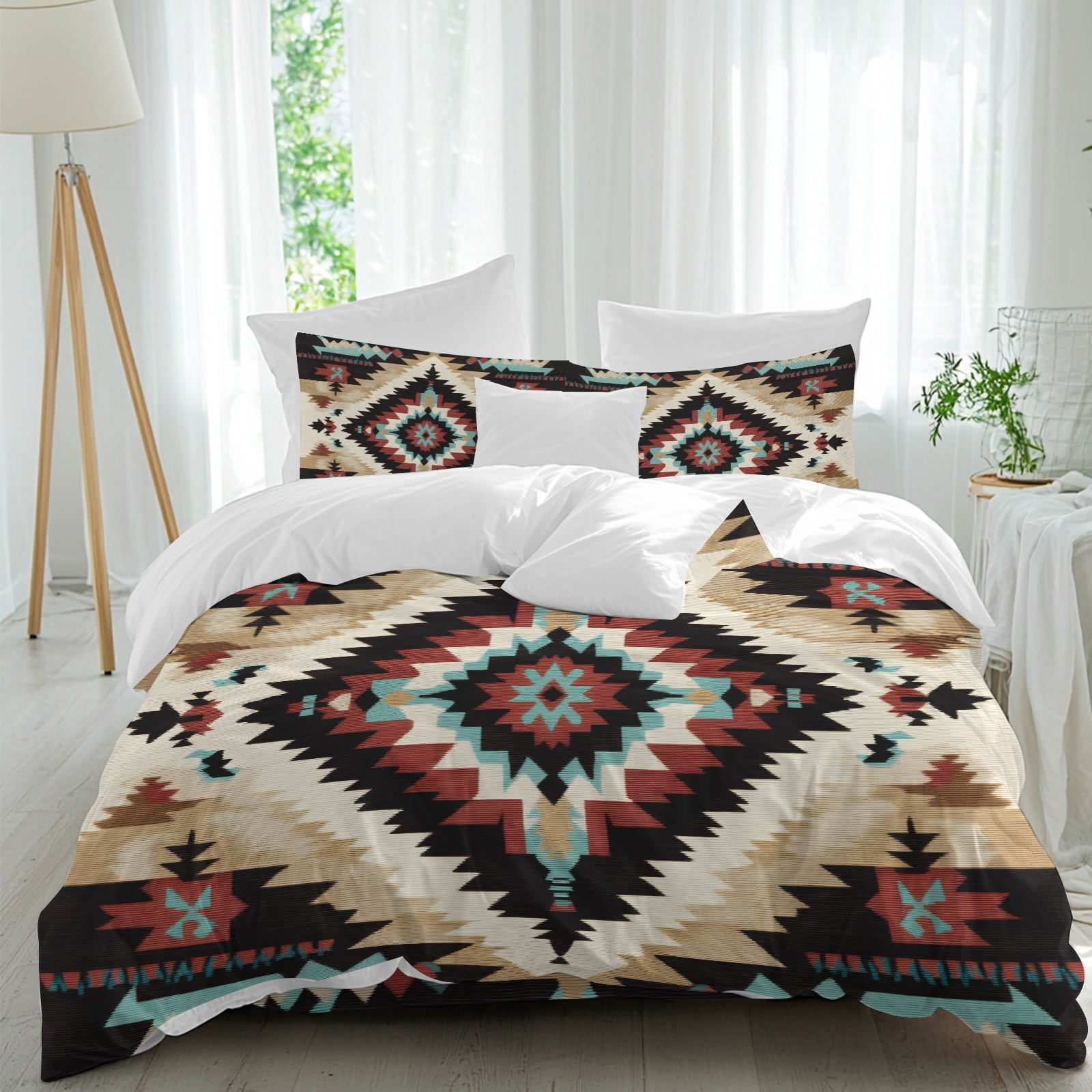 4 Piece Duvet Cover Set Twin, Vintage Abstract Ethnic Design Soft ...