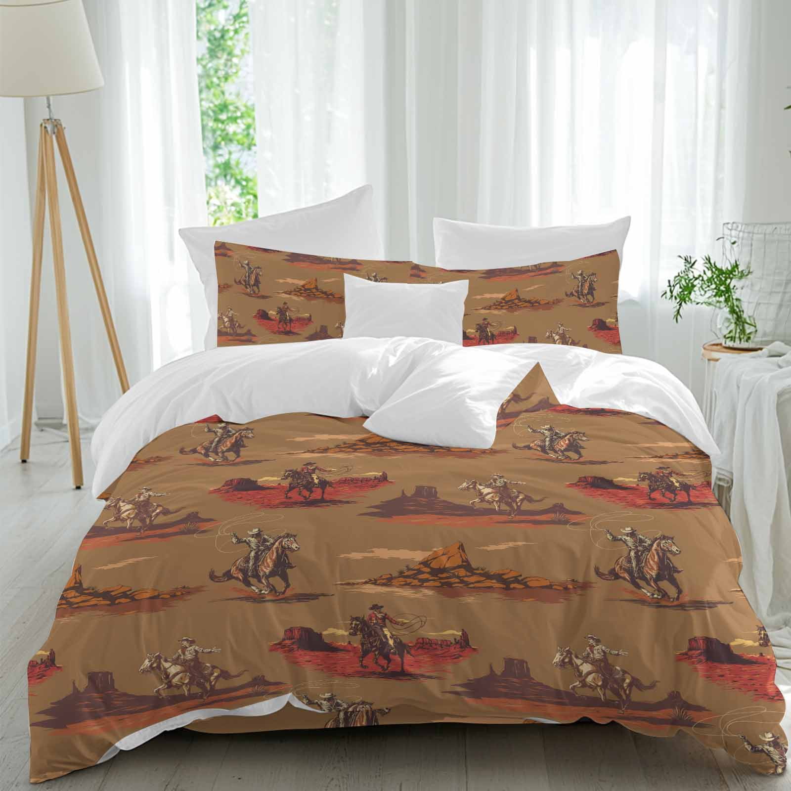 4 Piece Duvet Cover Set Twin, Vintage Ethnic Cowboy Horse Soft ...