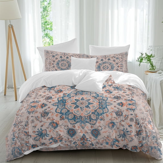 4 Piece Duvet Cover Set Twin, Vintage Ethnic Flower Texture Soft ...