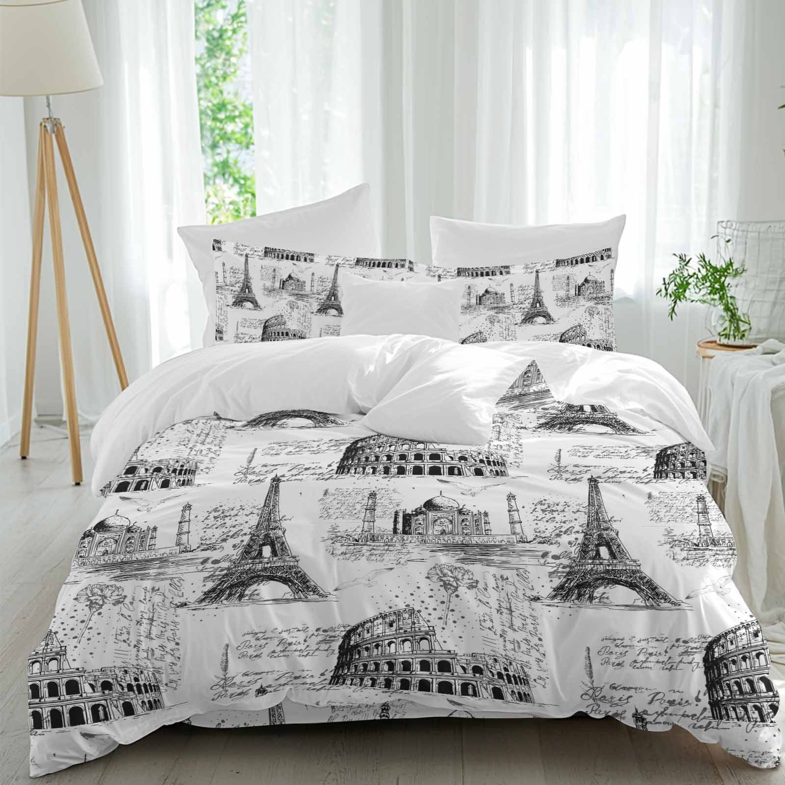 4 Piece Duvet Cover Set Twin, Vintage European Landmarks Soft ...