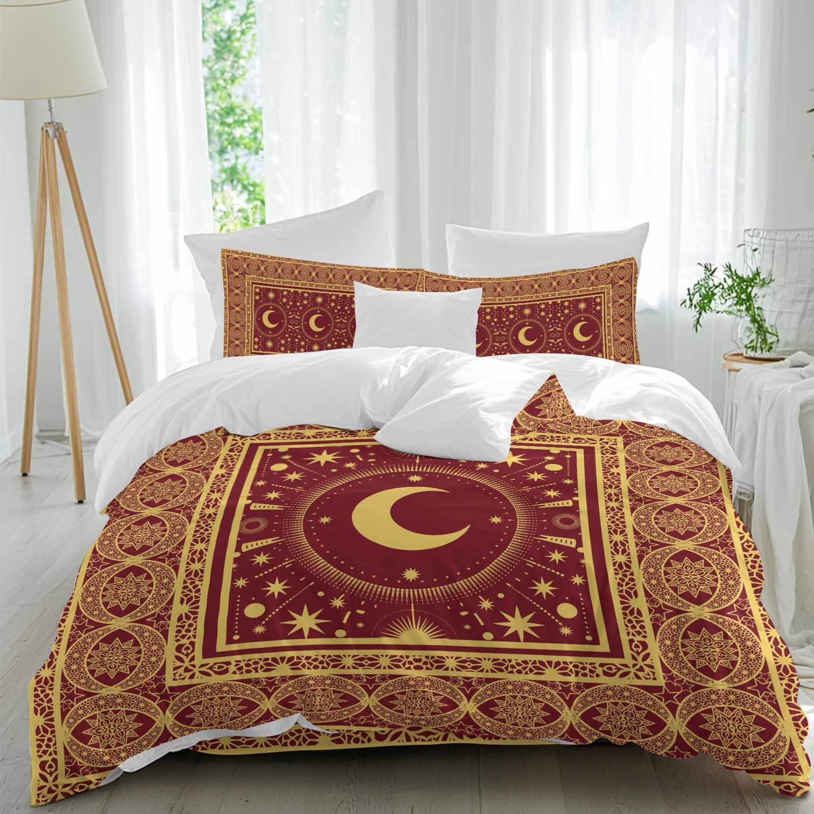 4 Piece Duvet Cover Set Twin, Vintage Yellow Moon Star Soft Breathable ...