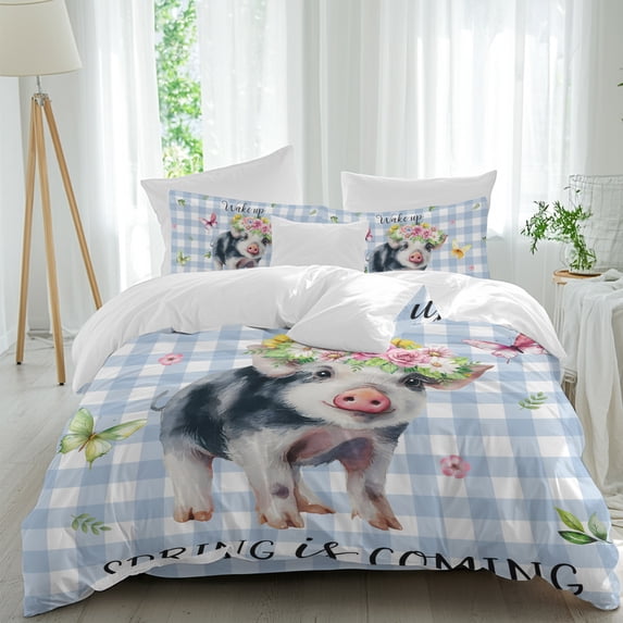 4 Piece Duvet Cover Set Twin, Wake up Spring Is Coming Pig Soft ...