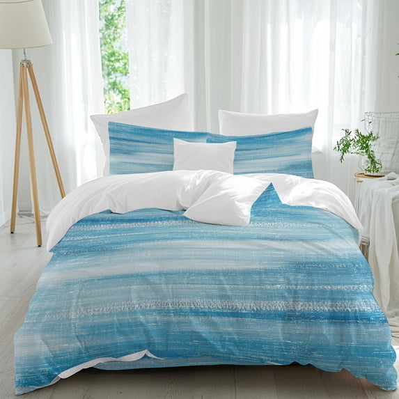 4 Piece Duvet Cover Set Twin, Watercolor Blue Gradient Soft Breathable ...