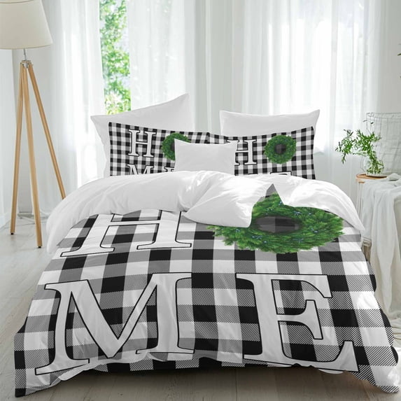 4 Piece Duvet Cover Set Twin, Watercolor Green Leaves Home Quote Soft ...