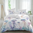 4 Piece Duvet Cover Set Twin, Watercolor Jellyfish Starfish Seaweed ...