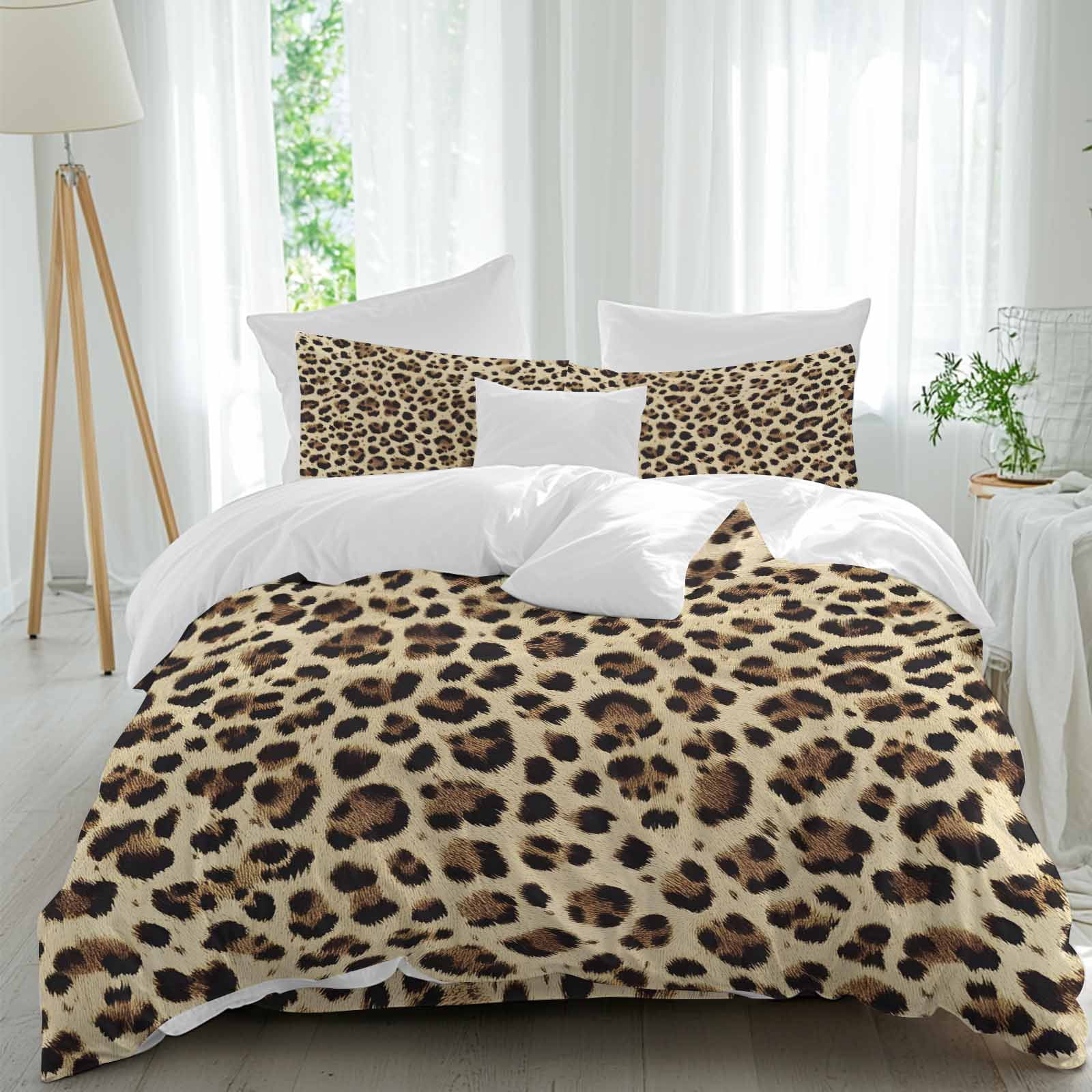 4 Piece Duvet Cover Set Twin, Watercolor Minimalist Leopard Print Soft ...