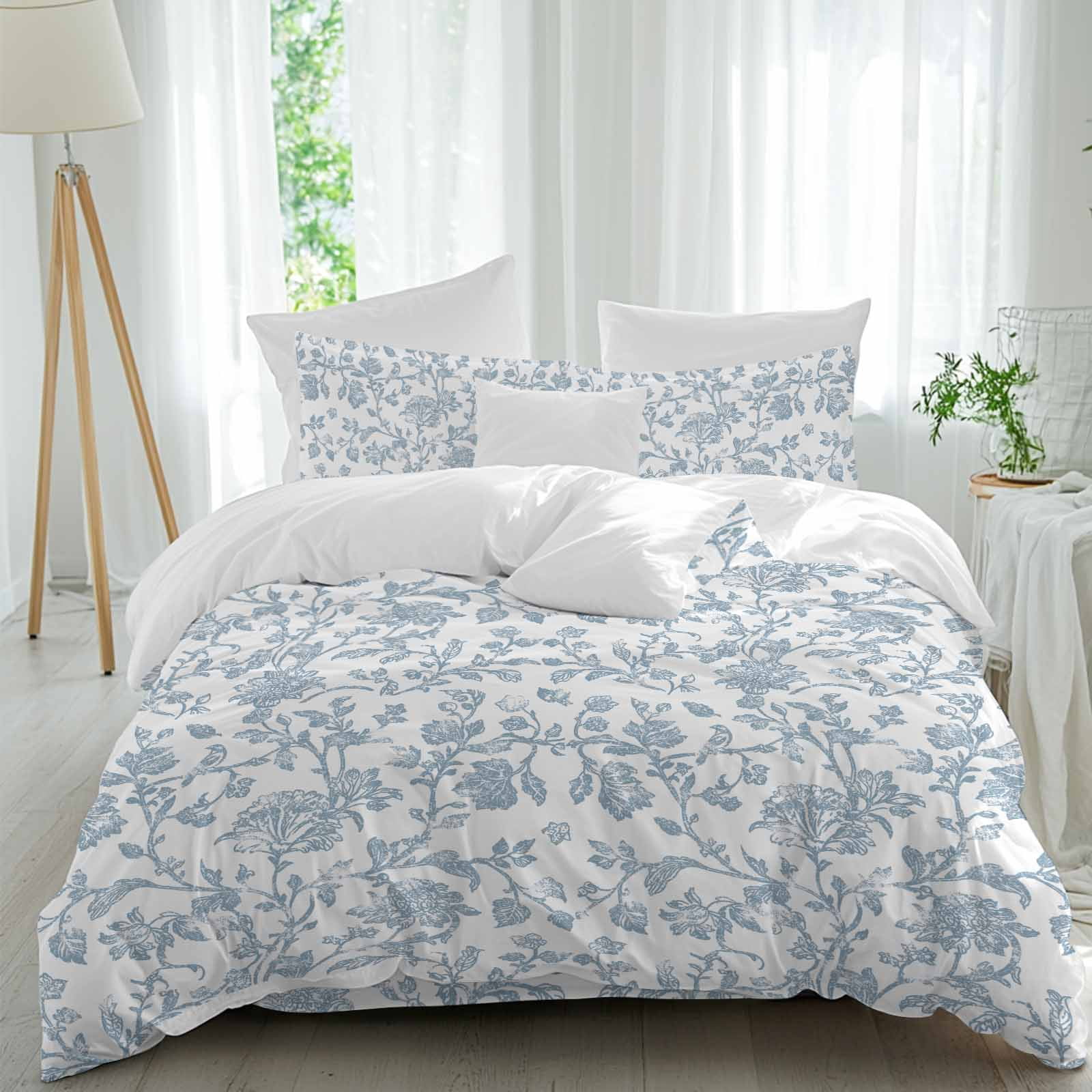 4 Piece Duvet Cover Set Twin, Watercolor Pastoral Flower Leaf Soft ...