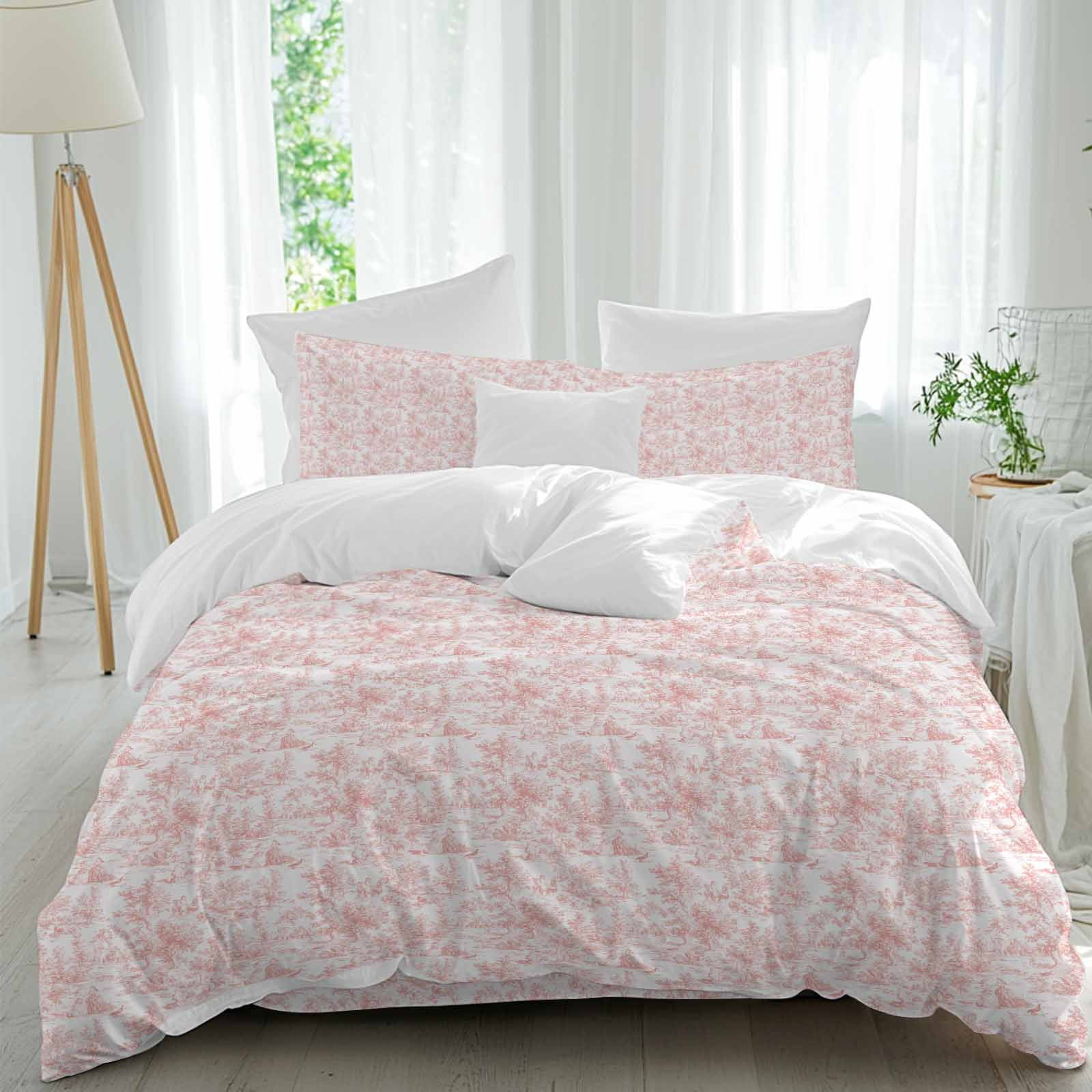4 Piece Duvet Cover Set Twin, Watercolor Pink Trees Animals Botanical ...