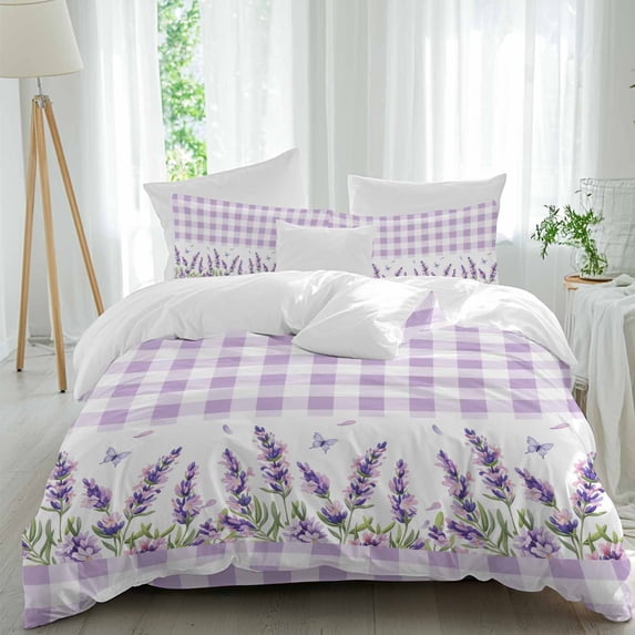 4 Piece Duvet Cover Set Twin, Watercolor Purple Buffalo Plaid Soft ...