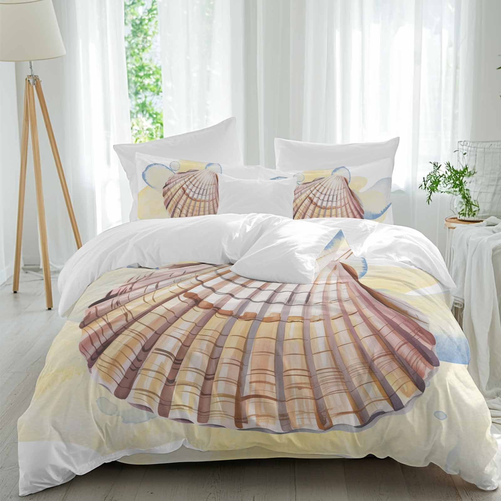 4 Piece Duvet Cover Set Twin, Watercolor Sea Ocean Shell Soft ...