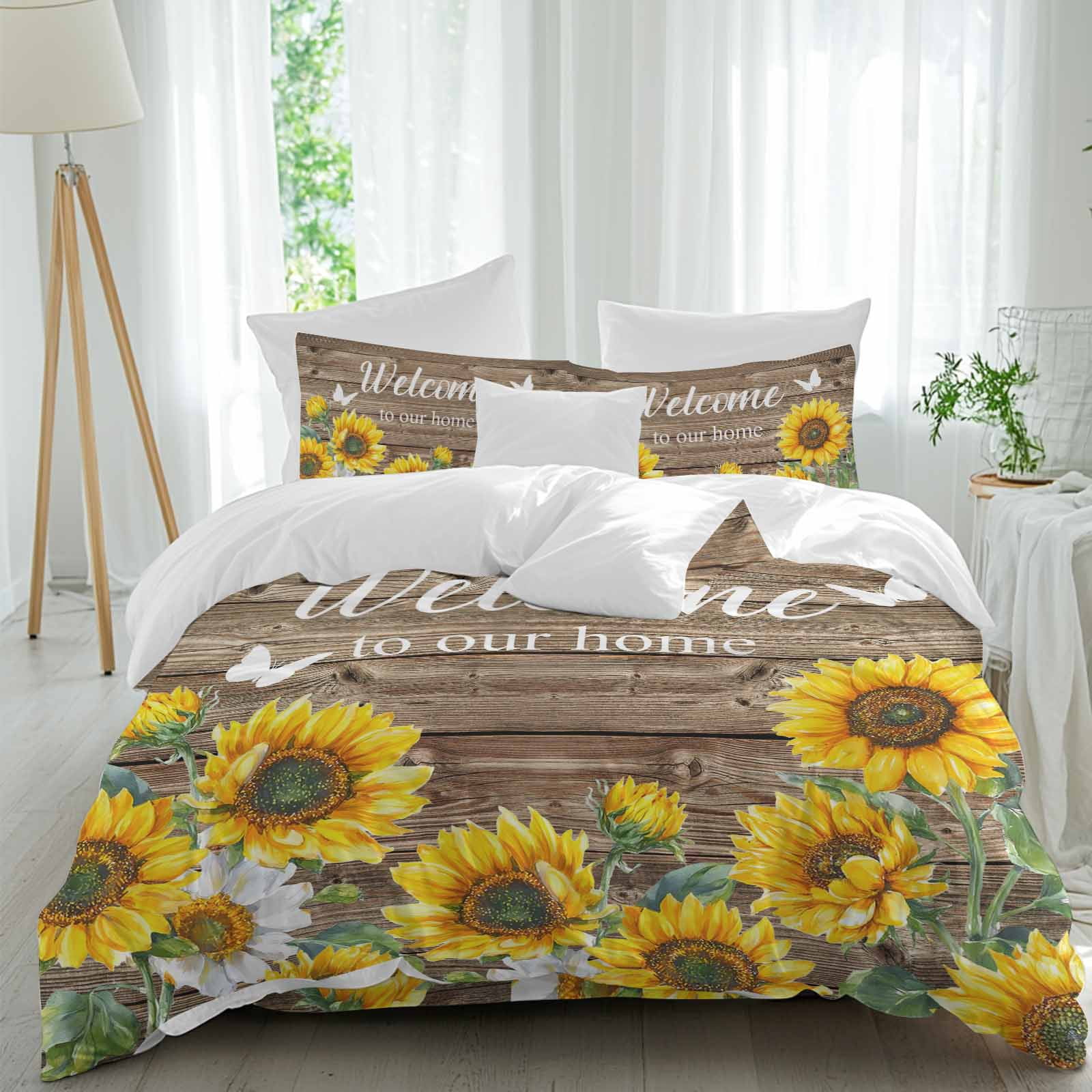 4 Piece Duvet Cover Set Twin, Welcome Home Sunflower Funny Words Soft ...