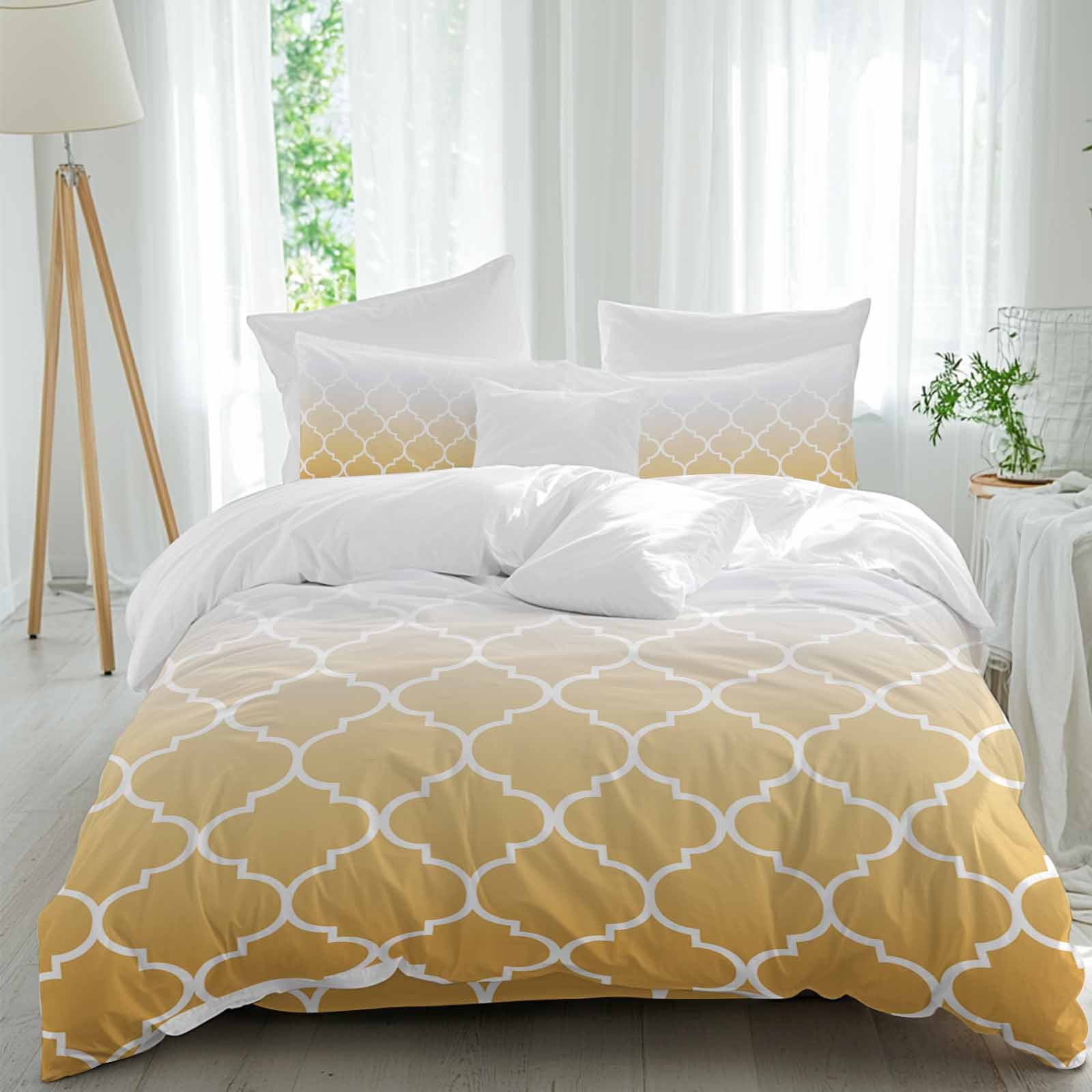 4 Piece Duvet Cover Set Twin, Yellow Gradient Moroccan Pattern Soft ...