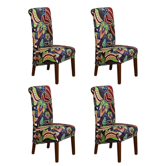 4 Piece Ethnic Flower Pattern Elastic Chair Covers Water Resistant ...