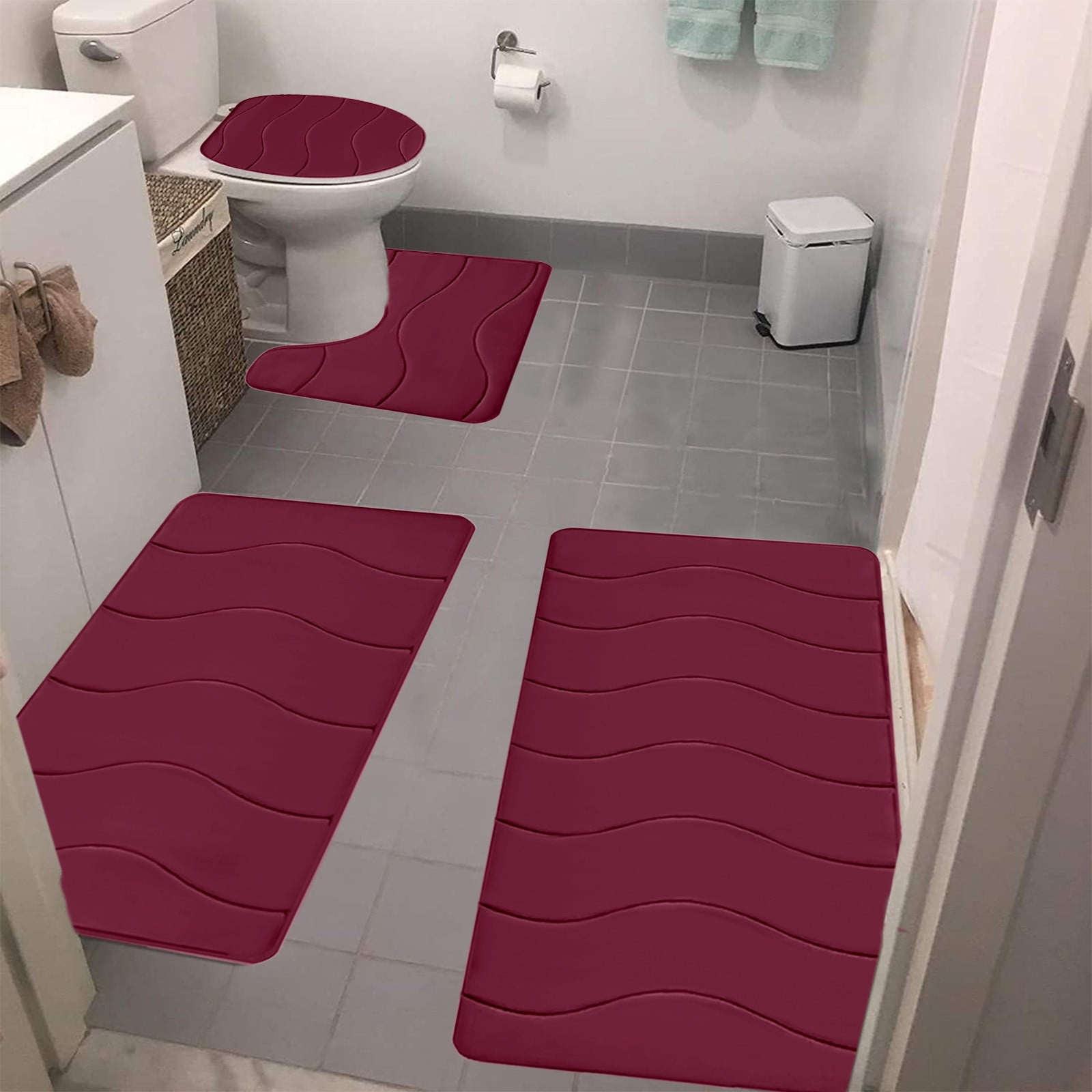 4-Piece Foam Bath Mat Set - Ultra Soft Non-Slip Bathroom Rugs, Super ...