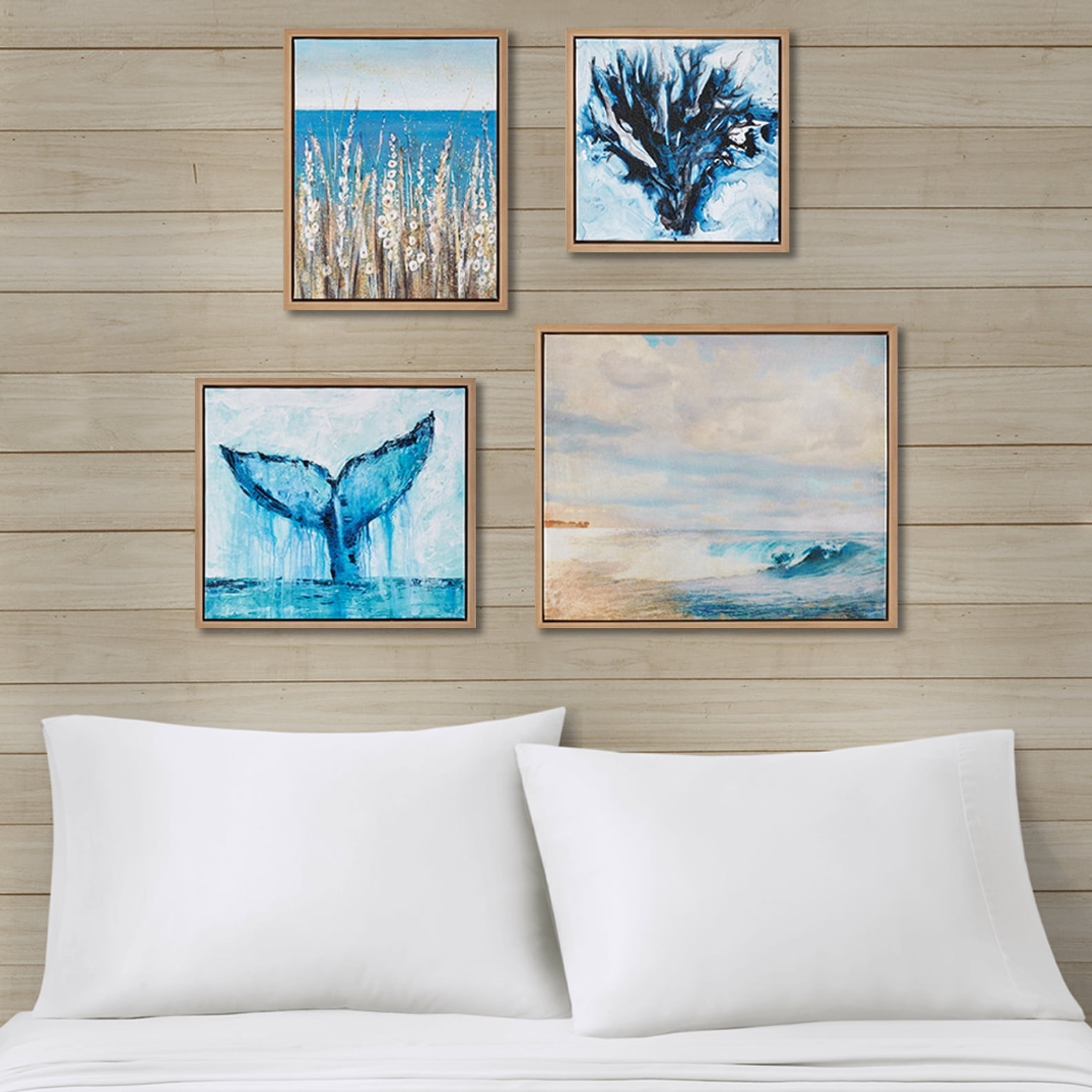 Wall Decals, 4-piece Framed Canvas Wall Art Set, Blue Wall Mirrors,Mdf ...