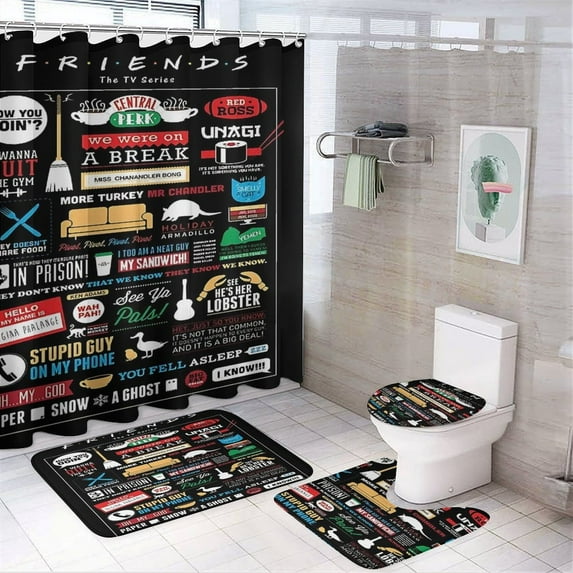4 Piece Friend TV Show Shower Curtain Sets with Rugs, Toilet Lid Cover ...