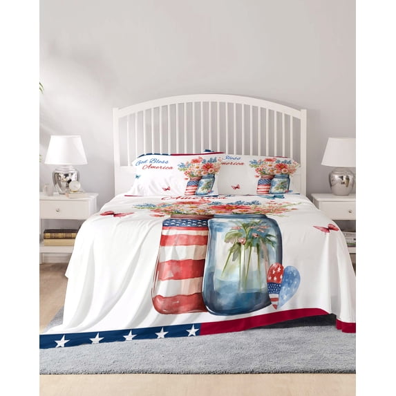 4 Piece Full Sheet Set 4th of July Sheets Set for Full Size Bed ...
