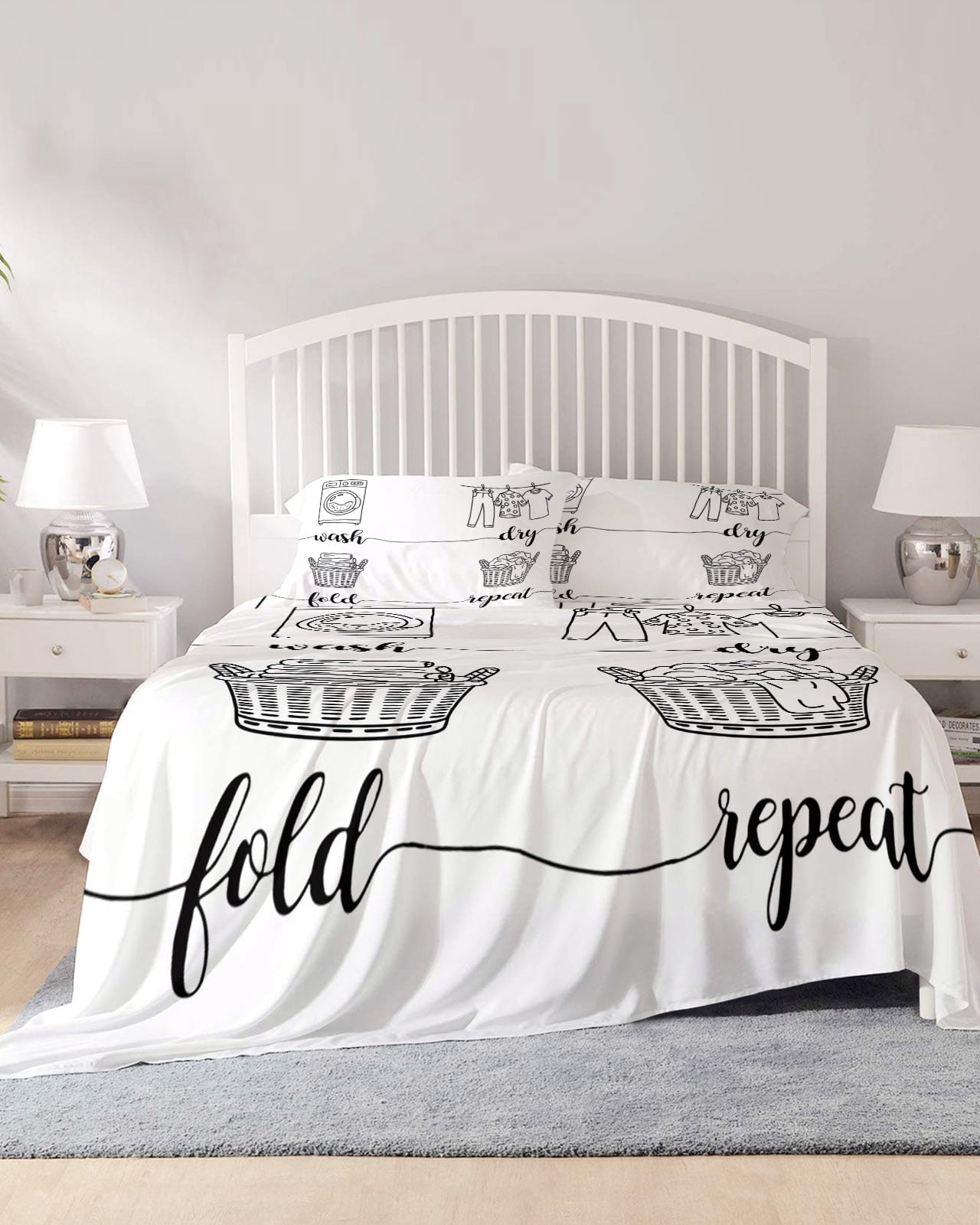 4 Piece Full Sheet Set Black White Sheets Set for Full Size Bed ...