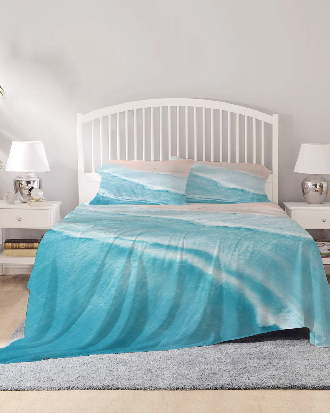 4 Piece Full Sheet Set Blue Coastal Wave Sheets Set for Full Size Bed ...