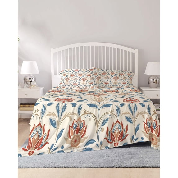 4 Piece Full Sheet Set Boho Floral Sheets Set for Full Size Bed ...
