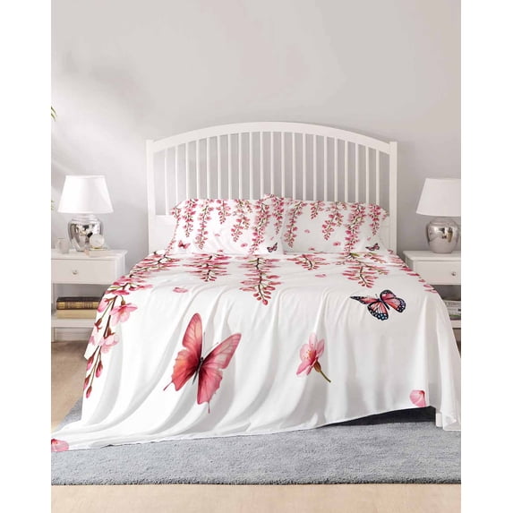 4 Piece Full Sheet Set Butterfly Flower Sheets Set for Full Size Bed ...