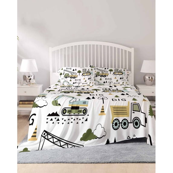 4 Piece Full Sheet Set Cartoon Tractor Sheets Set for Full Size Bed ...