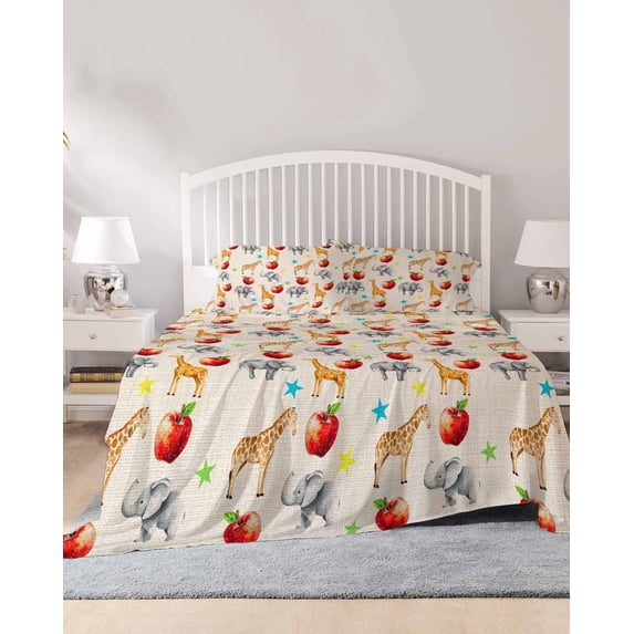 4 Piece Full Sheet Set Giraffe Elephant Sheets Set for Full Size Bed ...