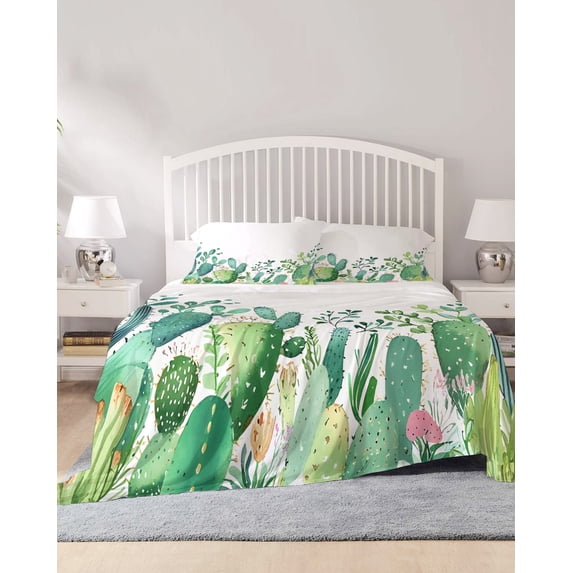 4 Piece Full Sheet Set Green Cactus Sheets Set for Full Size Bed ...