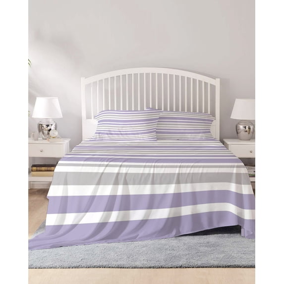 4 Piece Full Sheet Set Light Purple Stripes Sheets Set for Full Size ...