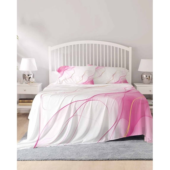4 Piece Full Sheet Set Marble Pink Sheets Set for Full Size Bed ...