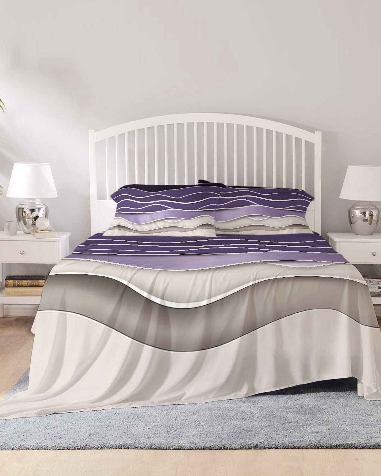 4 Piece Full Sheet Set Purple Wave Sheets Set for Full Size Bed ...