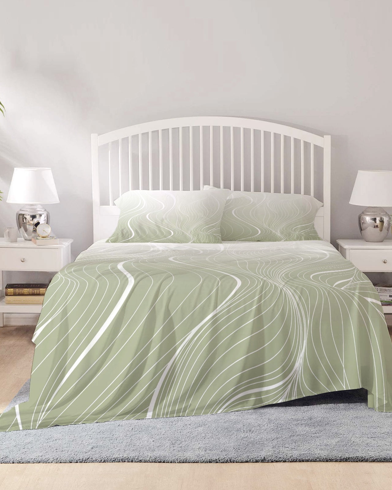 4 Piece Full Sheet Set Sage Green Geometric Sheets Set for Full Size ...