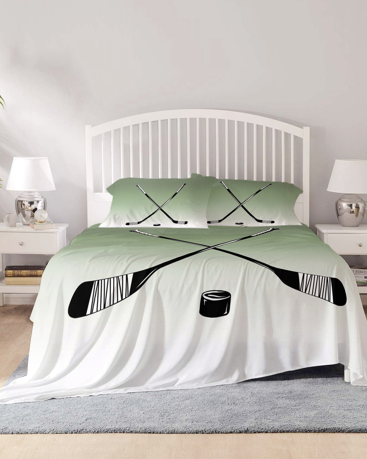 4 Piece Full Sheet Set Sage Green White Sheets Set for Full Size Bed ...