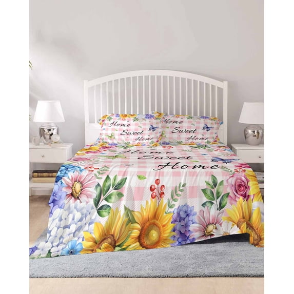 4 Piece Full Sheet Set Spring Wildflowers Sheets Set for Full Size Bed ...