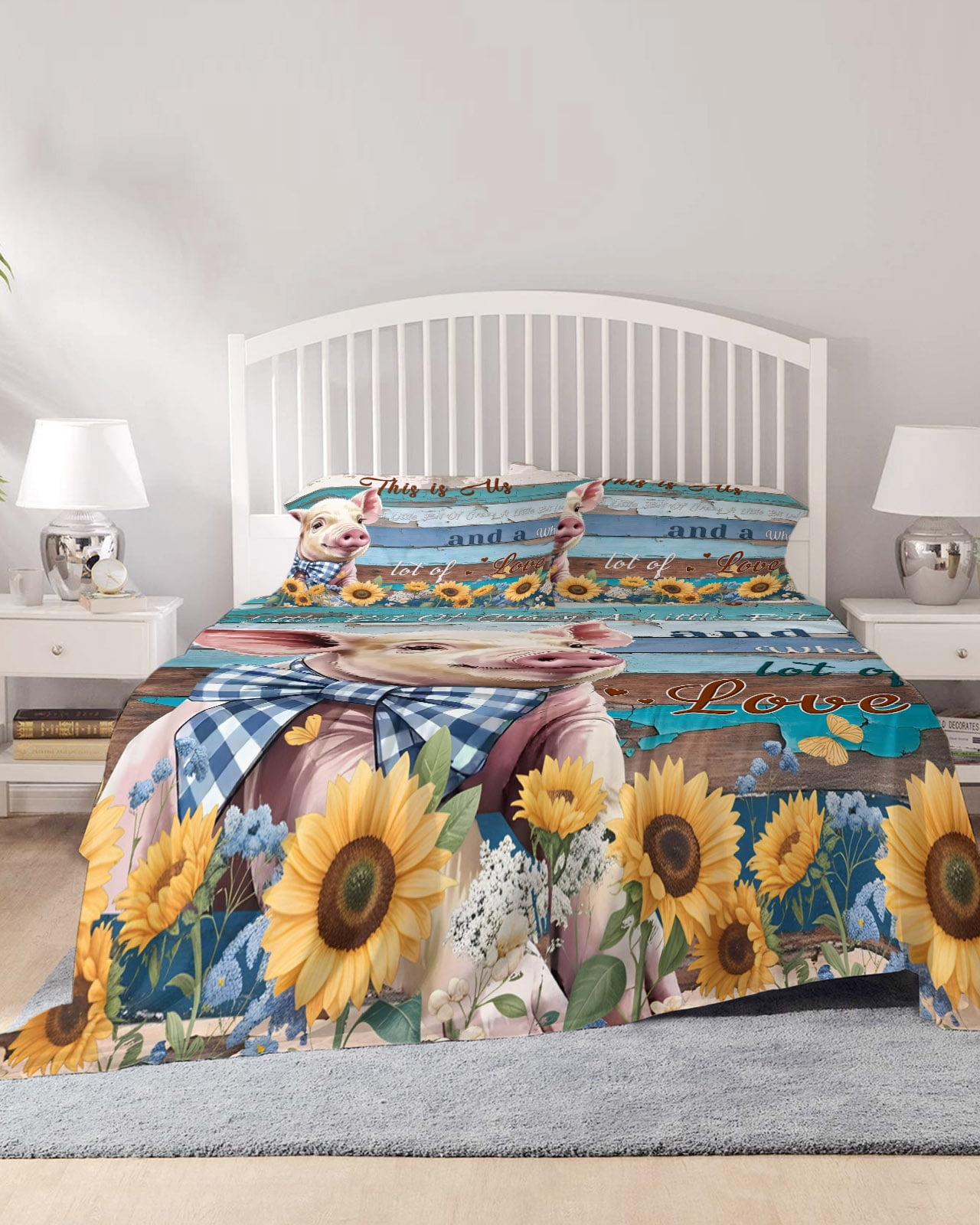 4 Piece Full Sheet Set Sunflowers Pig Sheets Set for Full Size Bed ...
