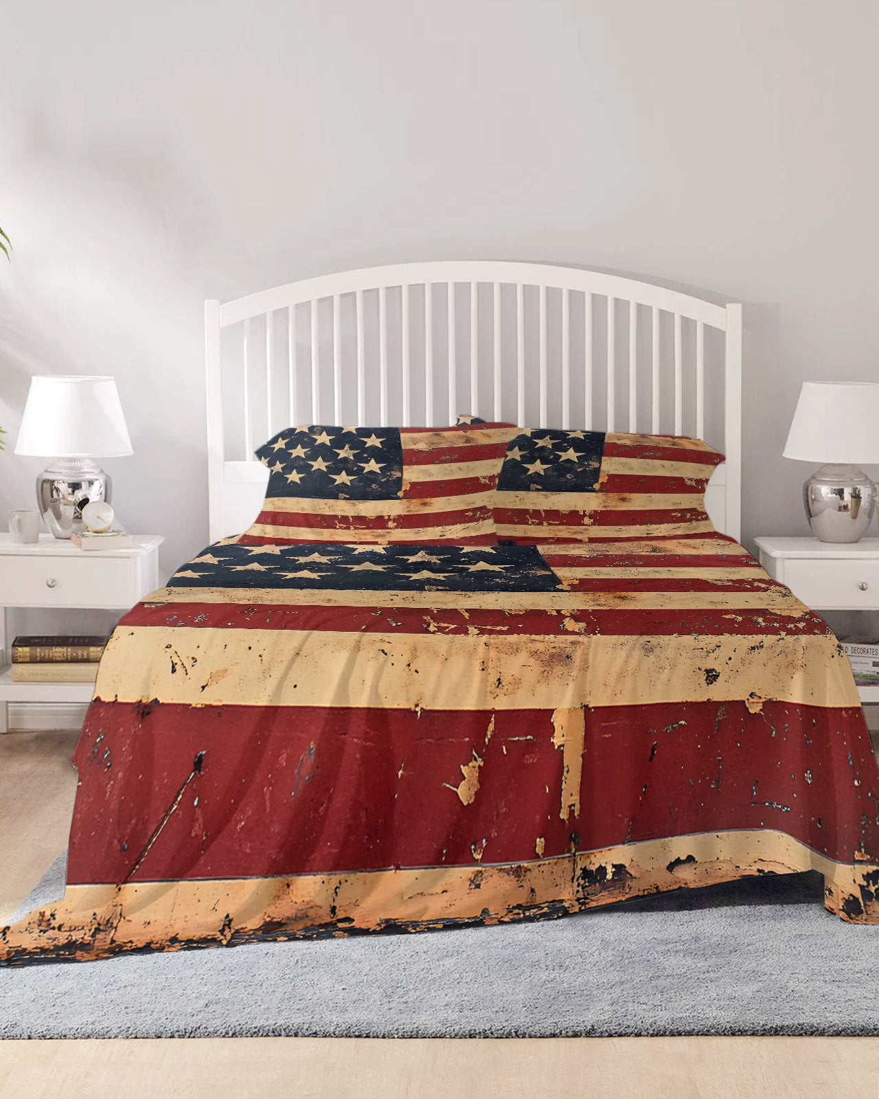 4 Piece Full Sheet Set Vintage American Flag Sheets Set for Full Size ...