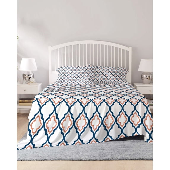 4 Piece Full Sheet Set White Orange Moroccan Sheets Set for Full Size ...