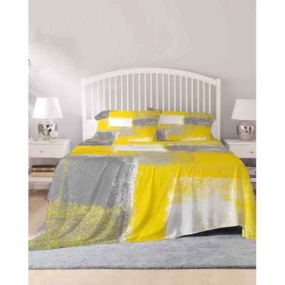 4 Piece Full Sheet Set Yellow Grey Sheets Set for Full Size Bed ...